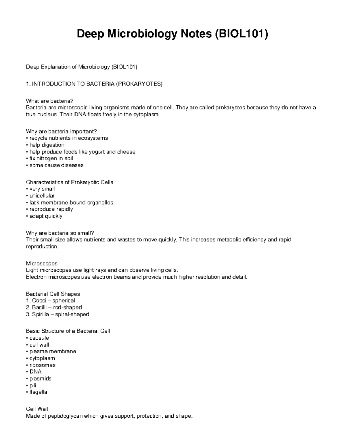 Deep Microbiology Notes (BIOL101) - Studocu