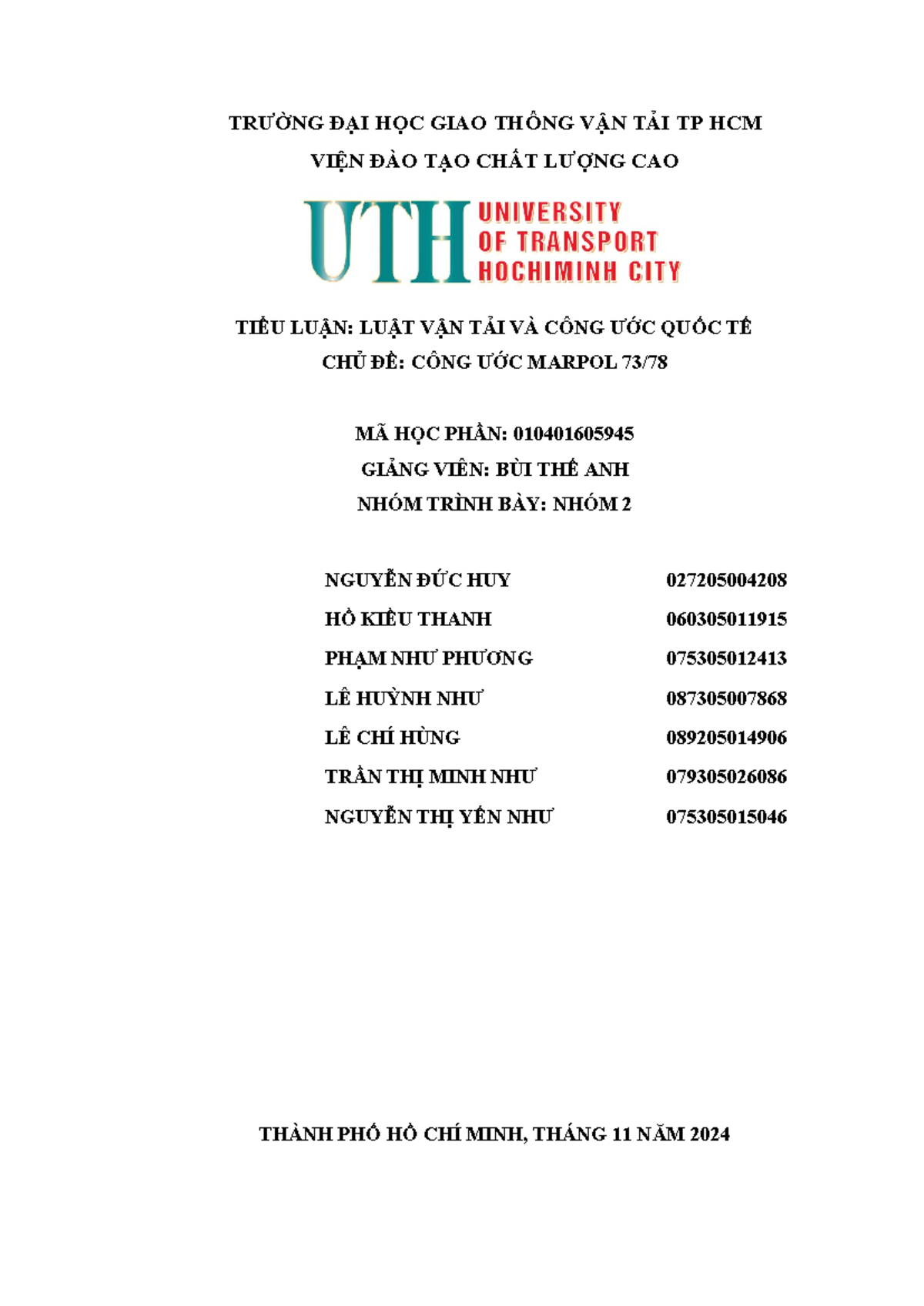 Tiểu luận về Công ước MARPOL 73/78: Nội dung và ý nghĩa - 010401605945 ...