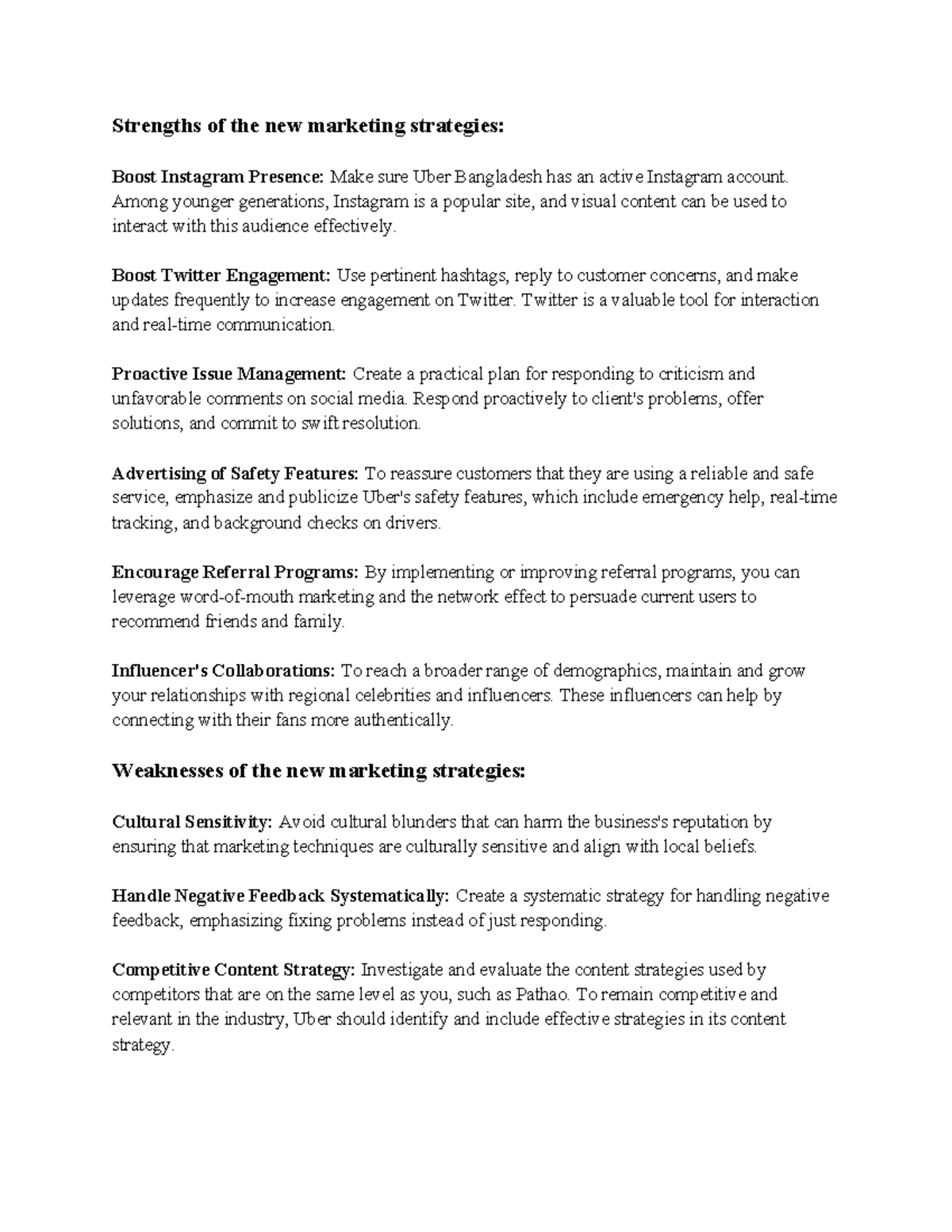 Marketing Strategies Analysis: Strengths & Weaknesses for Uber BD - Studocu