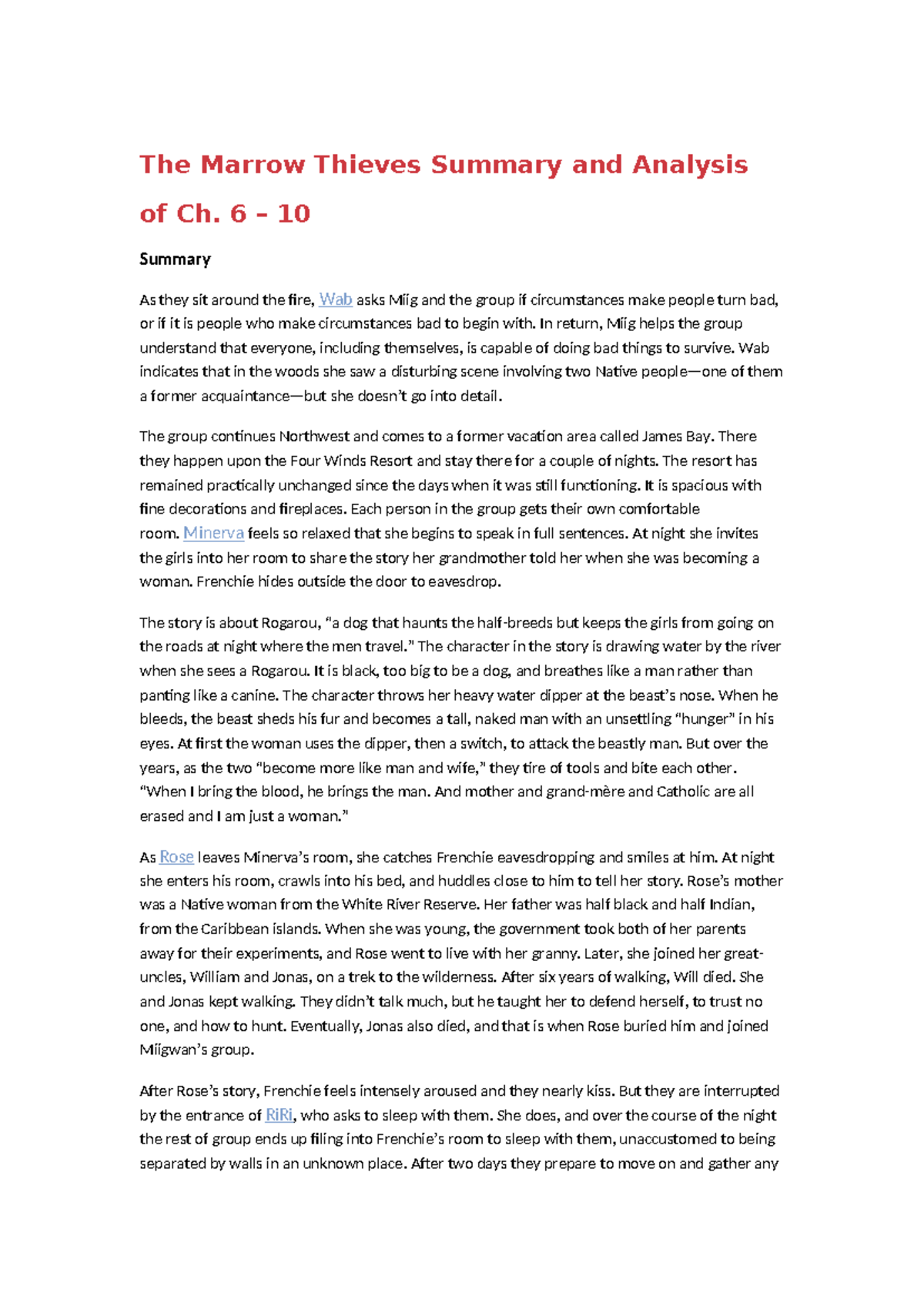 The Marrow Thieves: Summary & Analysis of Chapters 6-10 - Studocu