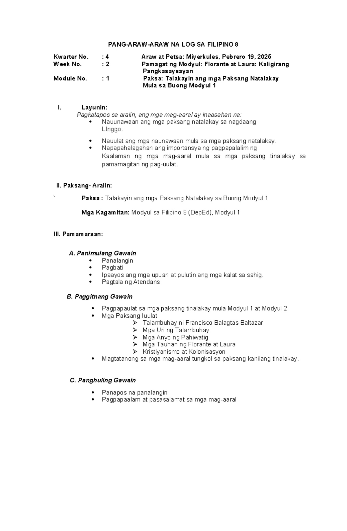 BANGHAY ARALIN SA FILIPINO V: Pag-aaral ng Bugtong at mga Uri Nito - Studocu