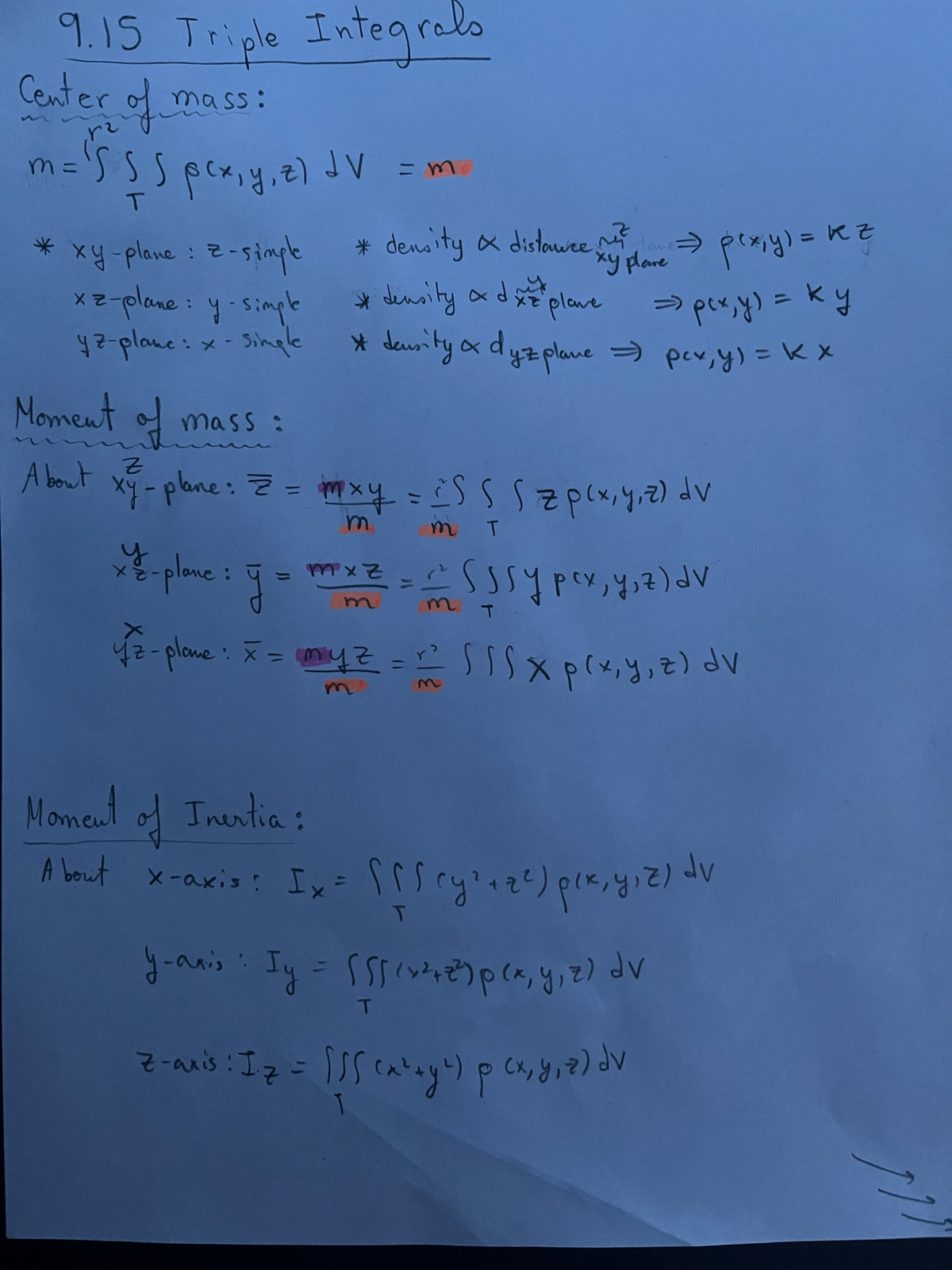 Triple Integrals Formulas and Applications in Center of Mass ...