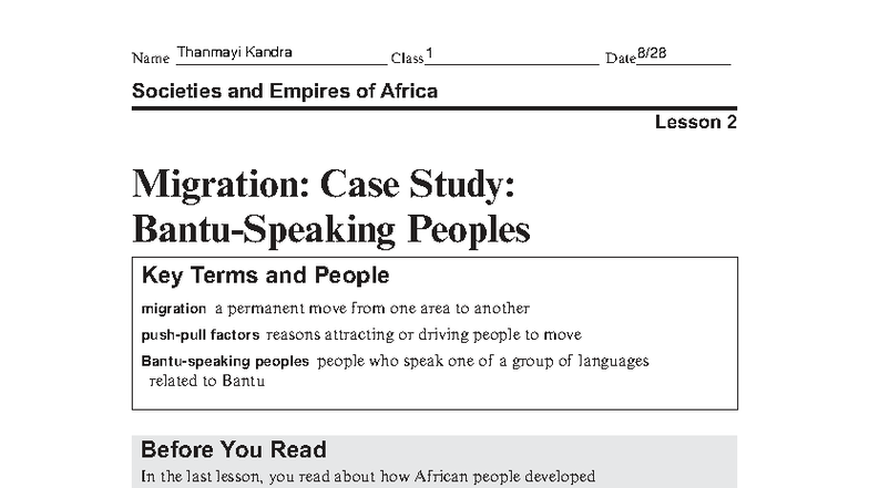 Migration of Bantu-Speaking Peoples: Case Study GRW 8 - GRWS - Studocu