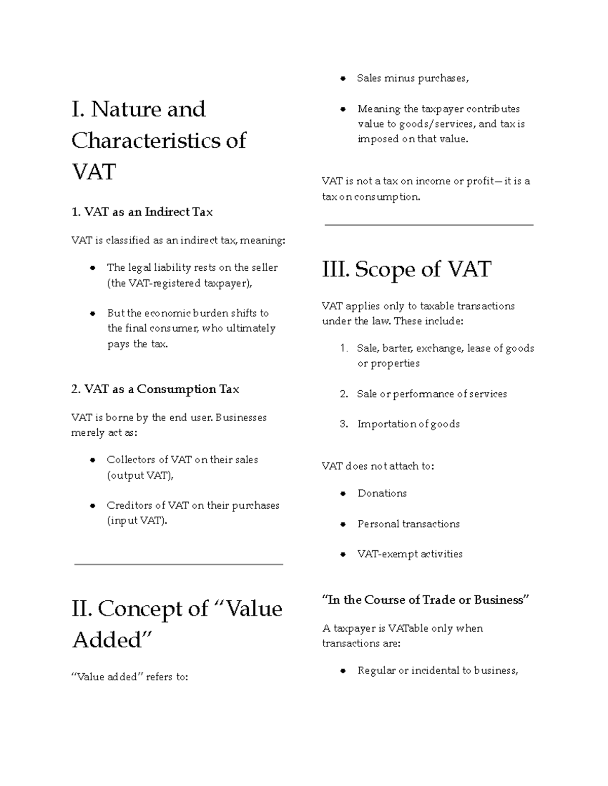 Value Added Tax (VAT) - Comprehensive Notes on Characteristics and ...