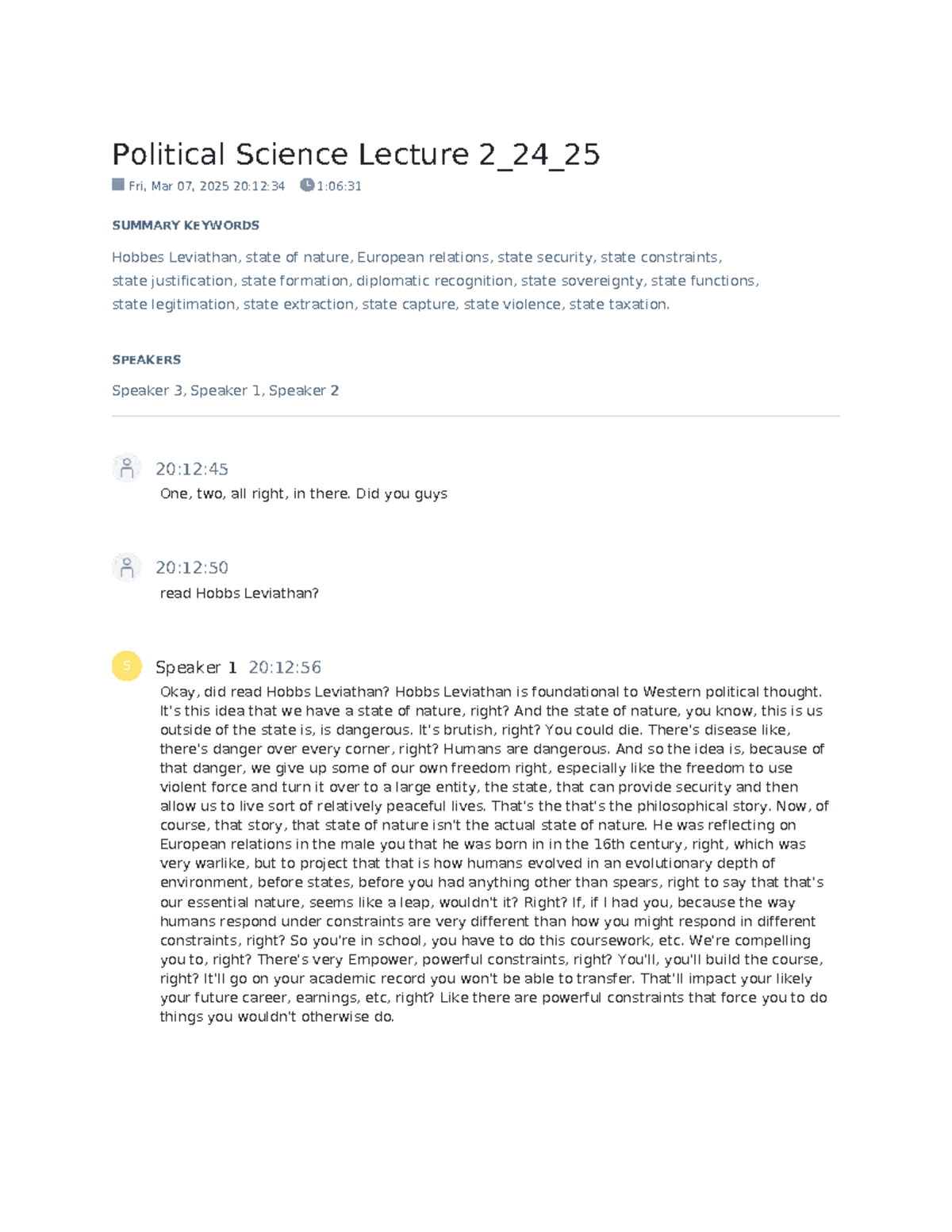 Political Science Lecture: The Role of Hobbesian Theory in State ...