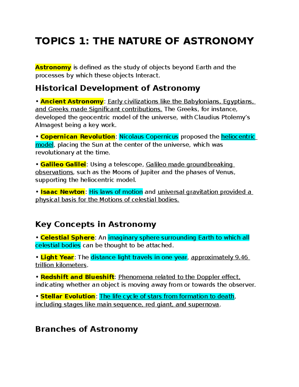 Reviewer in Astronomy - Lecture notes - TOPICS 1: THE NATURE OF ...