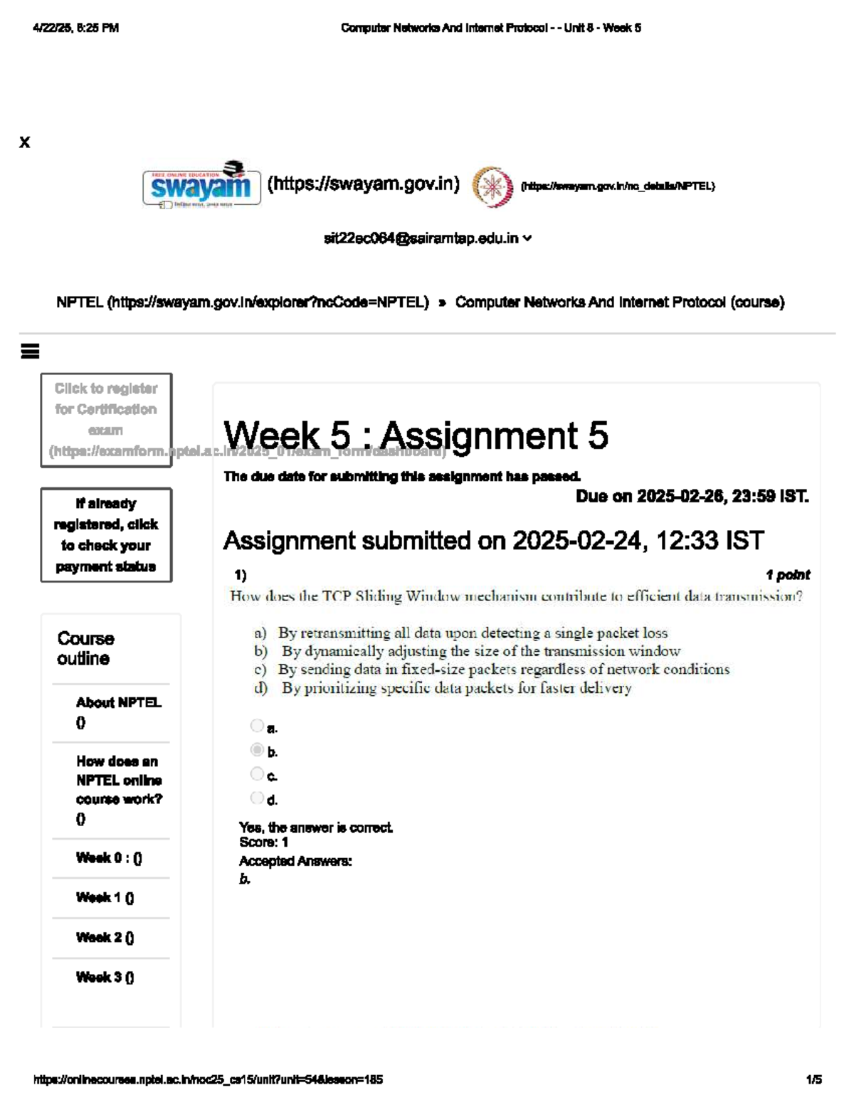 Computer Networks & Internet Protocol (X 1811) Week 5 Assignment 5 ...