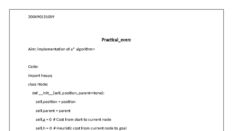 200490131059 Practical - A* Algorithm Implementation in Python - Studocu