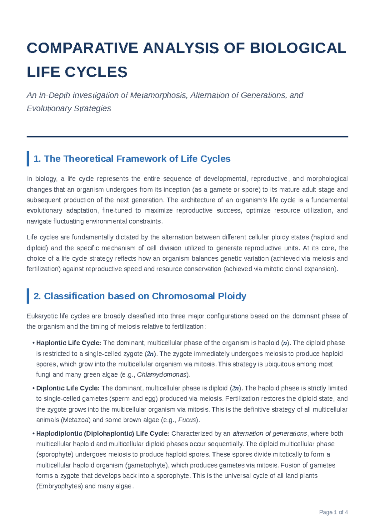 Comparative Analysis of Biological Life Cycles: Metamorphosis ...