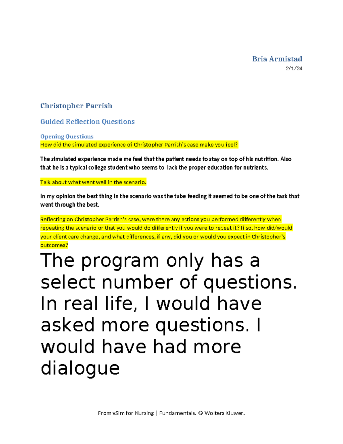 VSIM Case Reflection: Guided Insights on Christopher Parrish's Scenario - Studocu