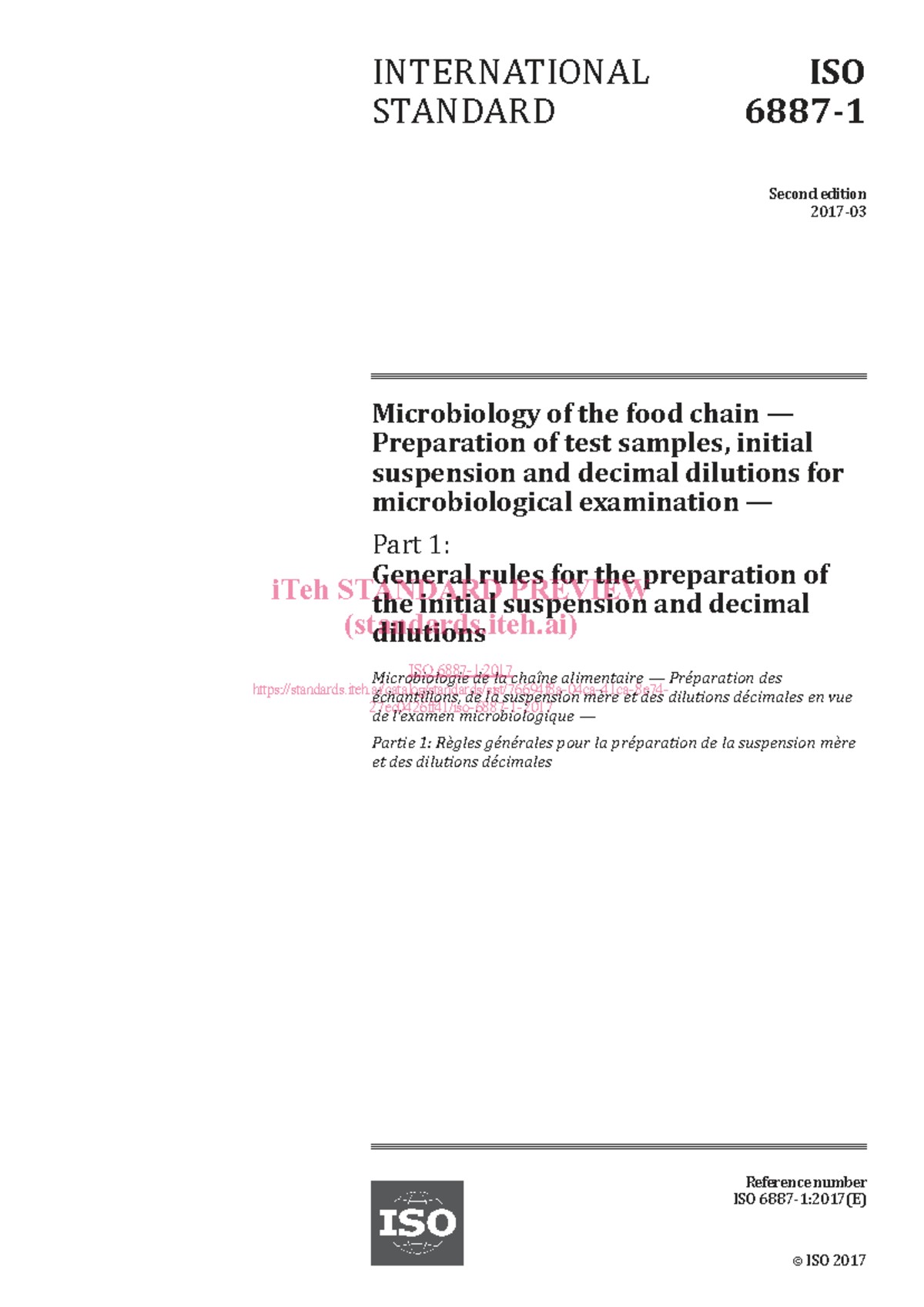ISO 6887-1:2017 - Microbiology of Food Chain: Sample Prep & Dilutions ...