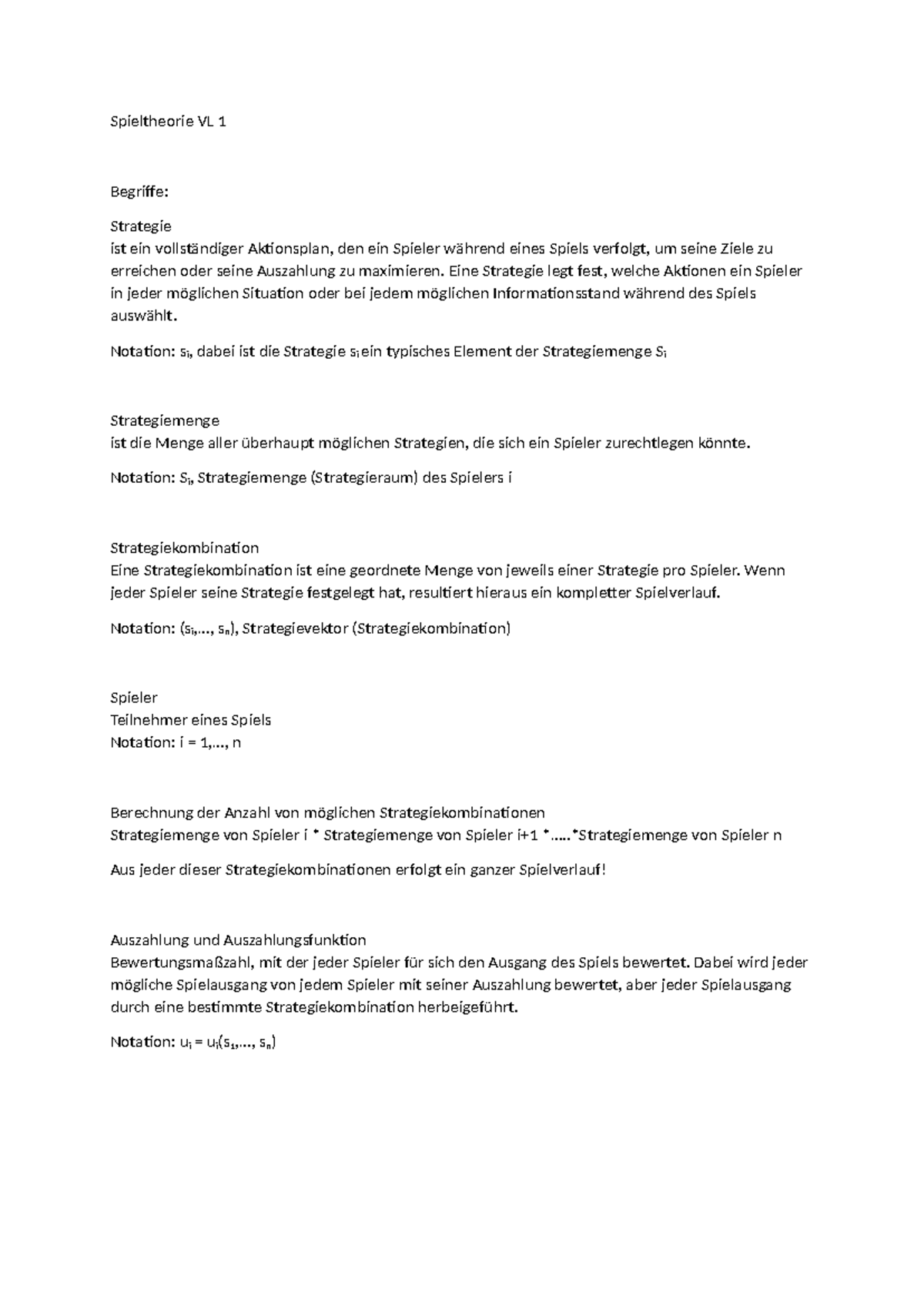 Spieltheorie Zusammenfassung für Karteikarten - Übung VL 1-3 - Studocu