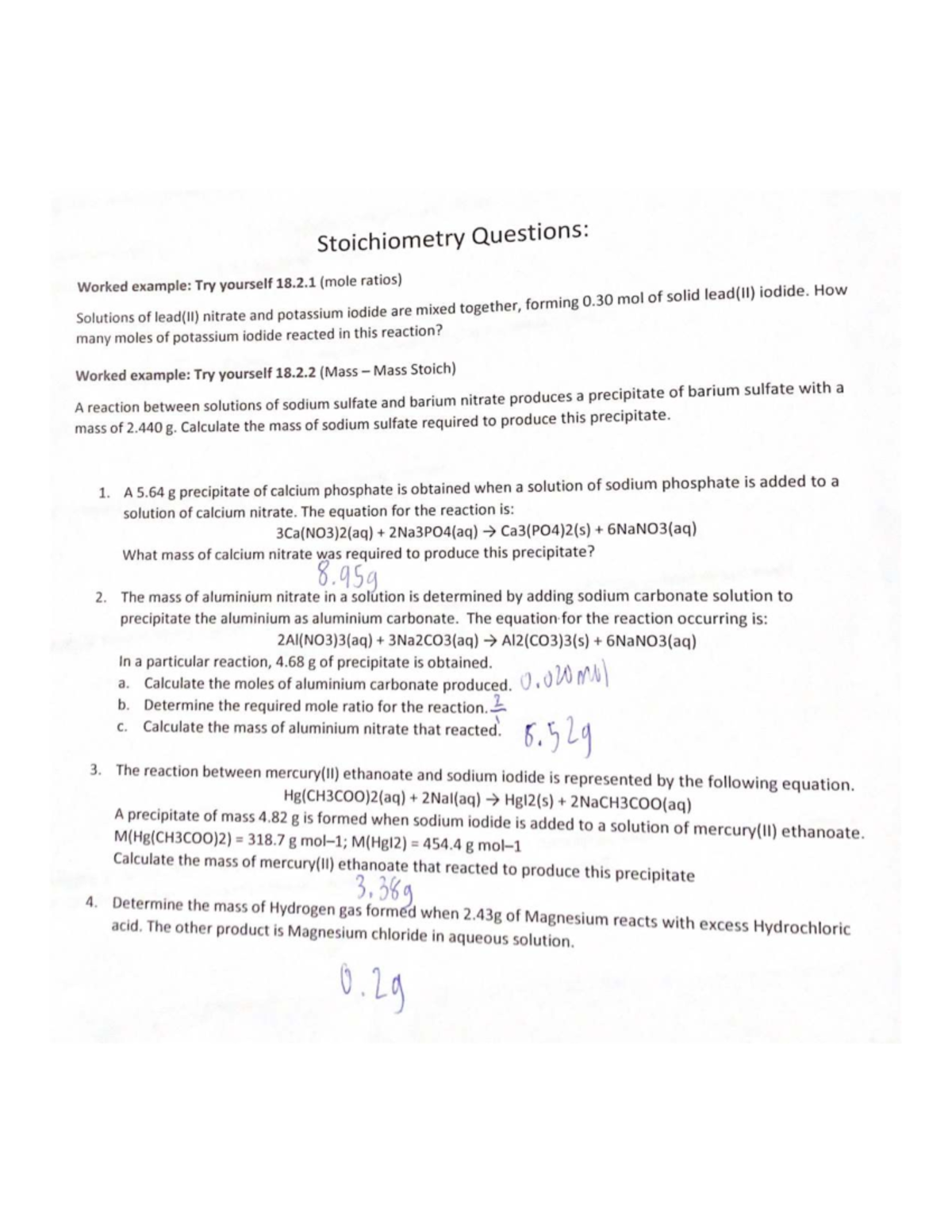 Stoichiometry Questions: Worked Examples and Solutions (Chem 101) - Studocu