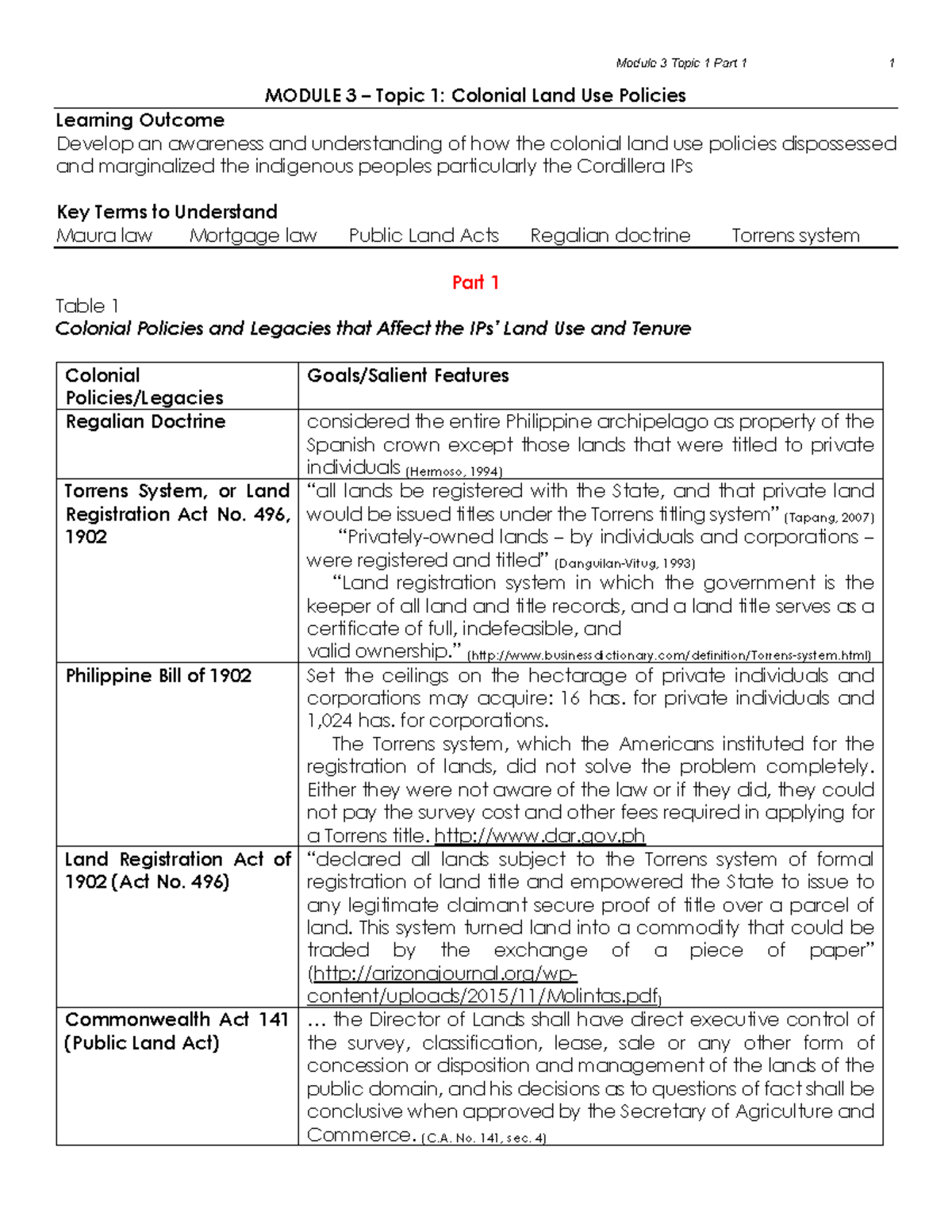 Module 3 Topic 1: Understanding Colonial Land Use Policies and Their Impact - Studocu