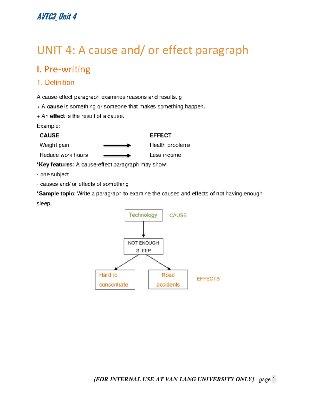 [HK241] AVTC3 - Unit 4: Understanding Cause and Effect Paragraphs - Studocu