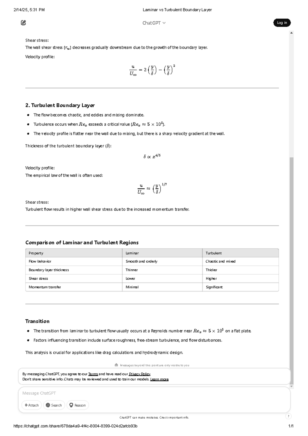 Laminar vs Turbulent Boundary Layer - 2/14/25, 5:31 PM Laminar vs Turbulent Boundary Layer - Studocu