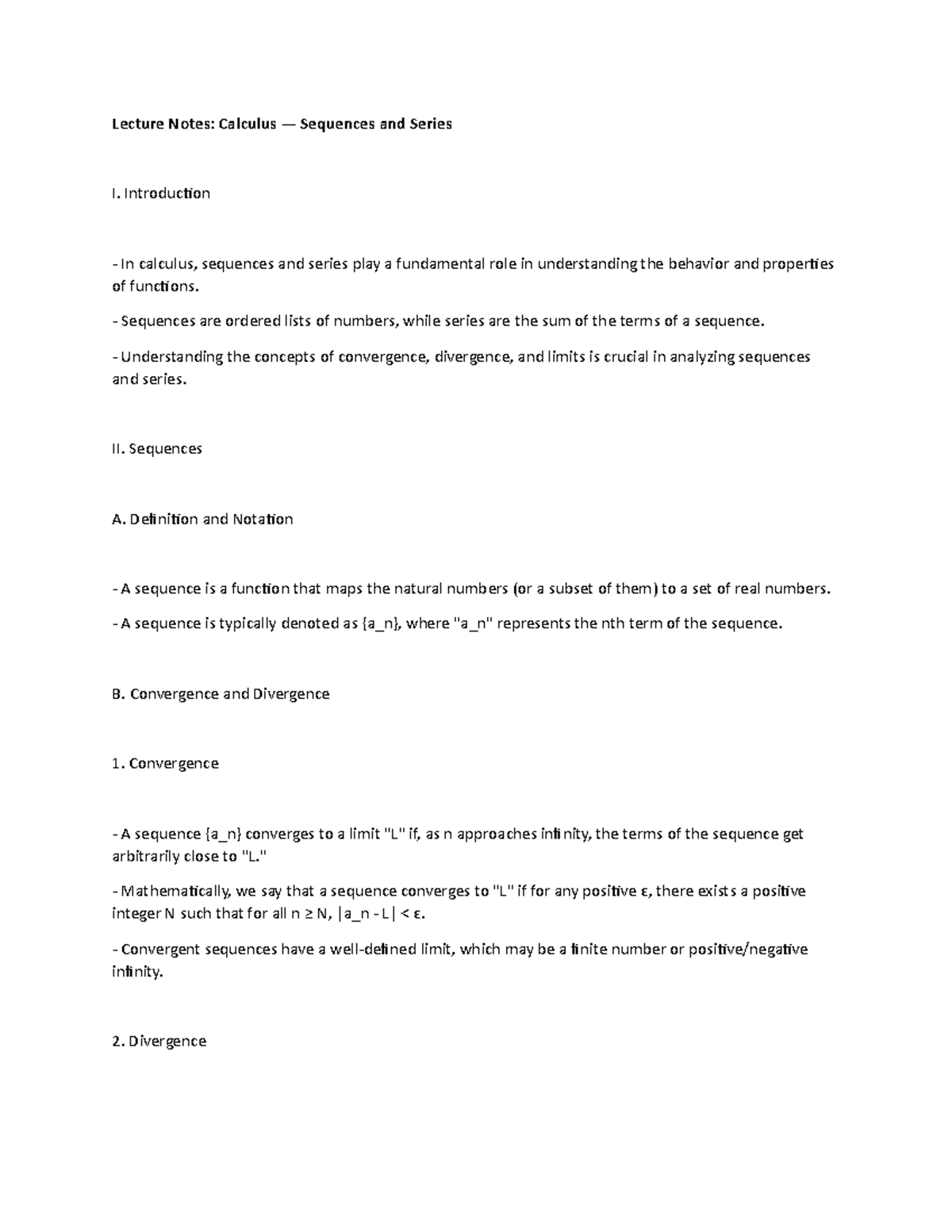 Lecture Notes: Calculus — Sequences and Series - Introduction In ...
