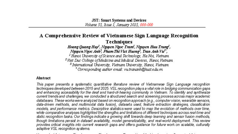 JST: Comprehensive Review of Vietnamese Sign Language Recognition ...
