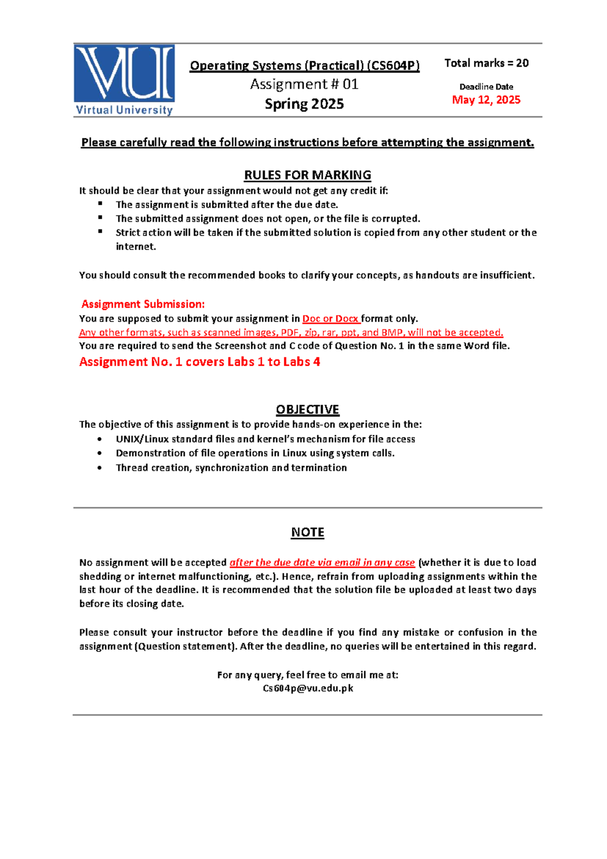 CS604P Operating Systems Practical Assignment 01 Guidelines - Spring ...
