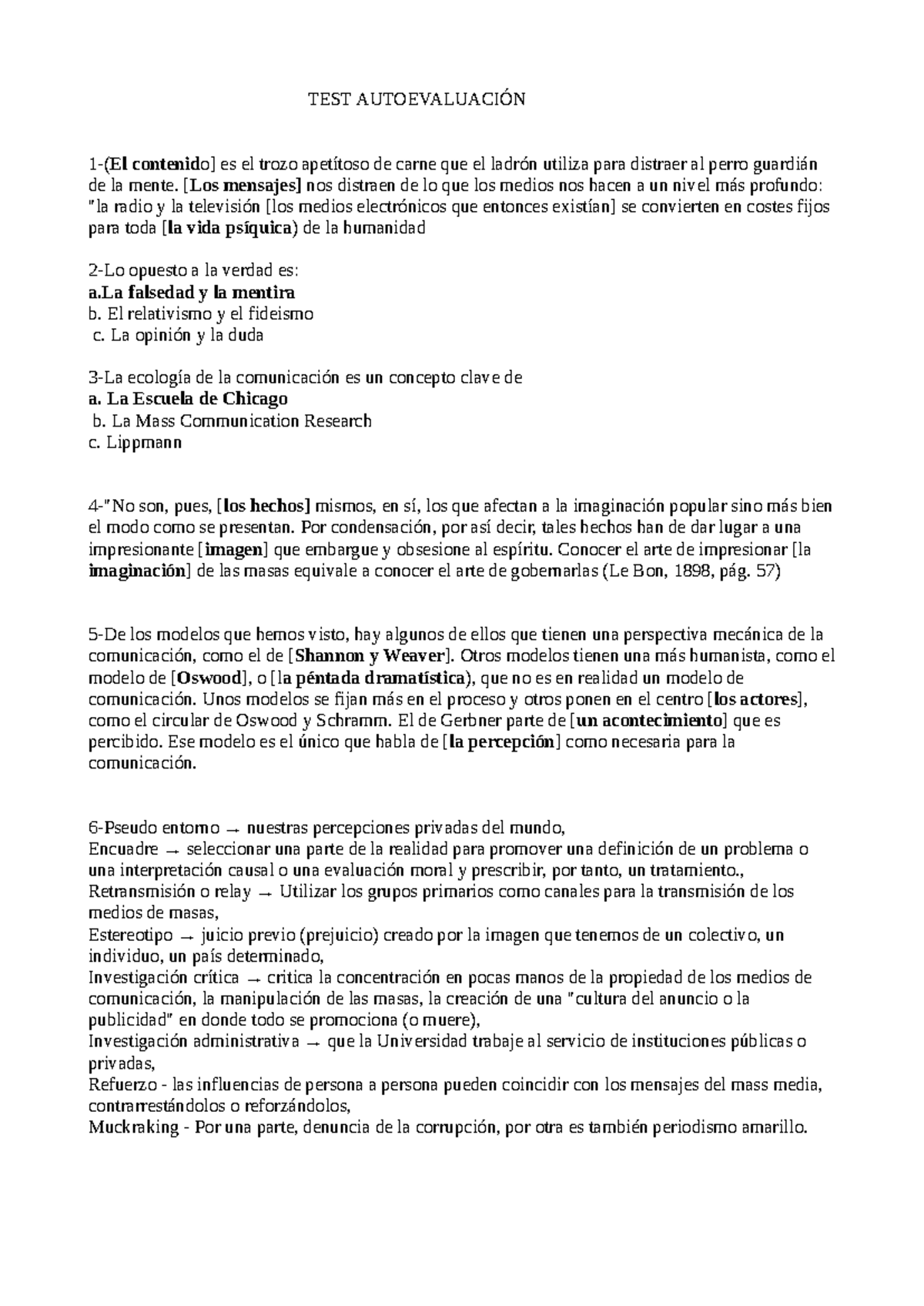 Test de Autoevaluación sobre Comunicación y Medios - COM 101 - Studocu