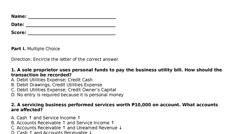 Quiz 2 - Bookkeeping Assessment Questions and Answers - Studocu