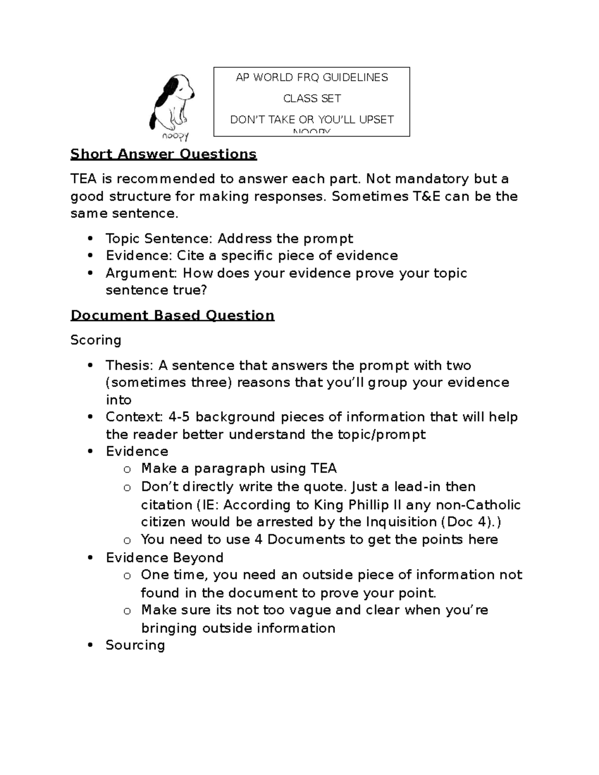 AP WORLD FRQ GUIDELINES: Effective Strategies for Short Answer & Essay ...