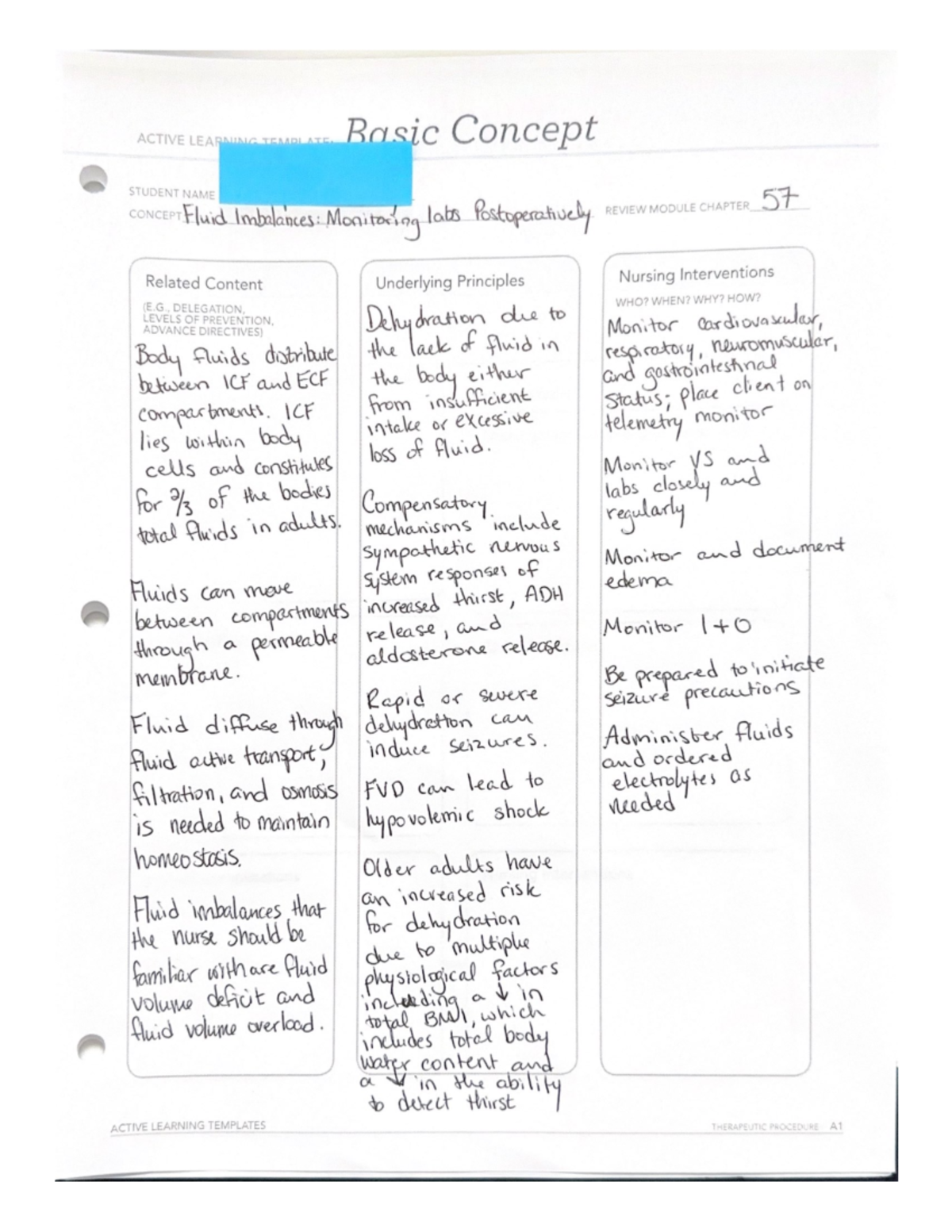 NURS 101: Fluid Imbalances and Lab Monitoring Postoperative Care - Studocu