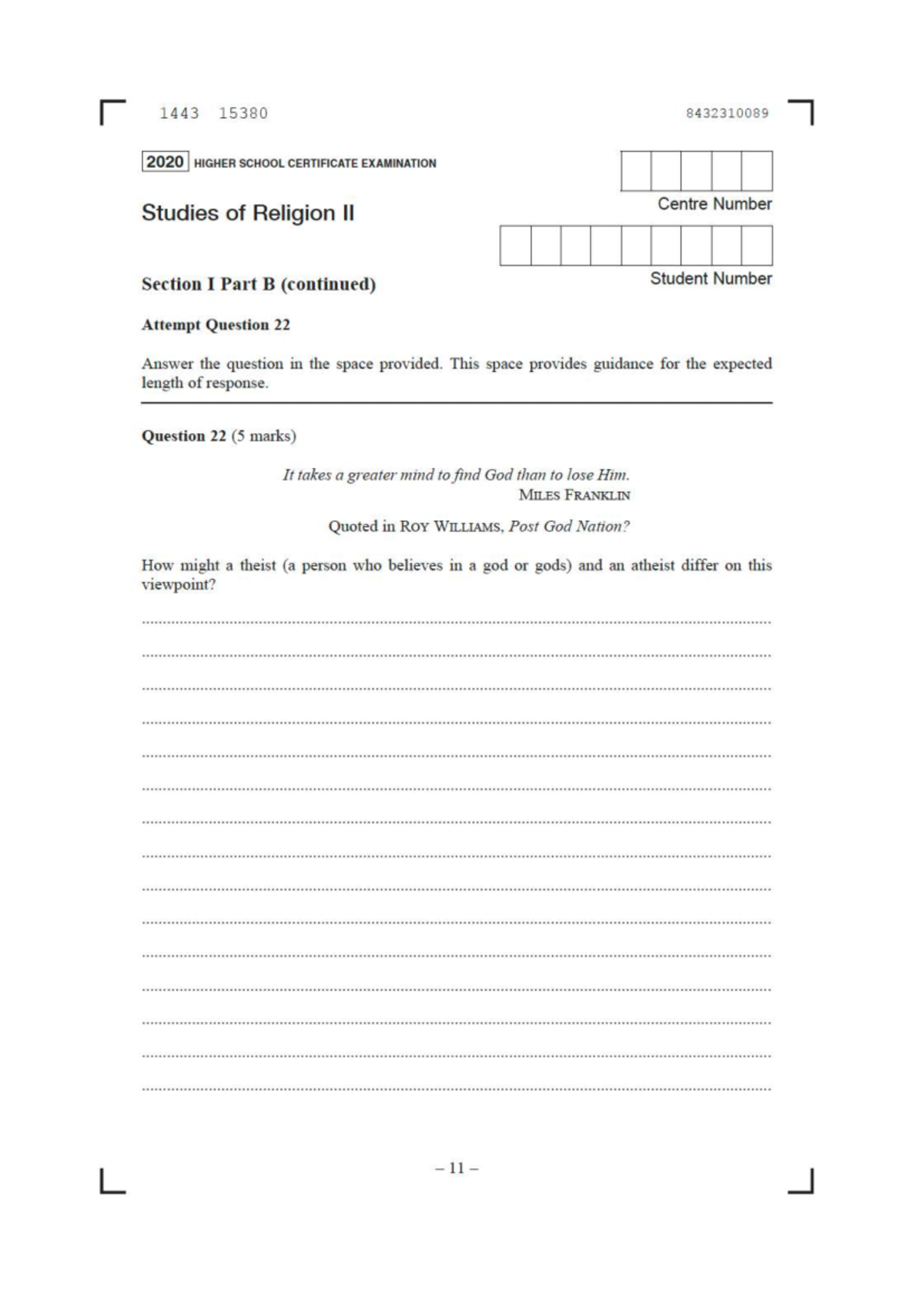 HSC 15380 Studies of Religion II Section I Part B Short Answers - Studocu