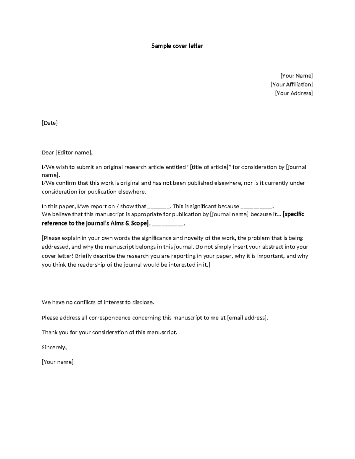 Sample Cover Letter for Research Article Submission 2018 - Studocu