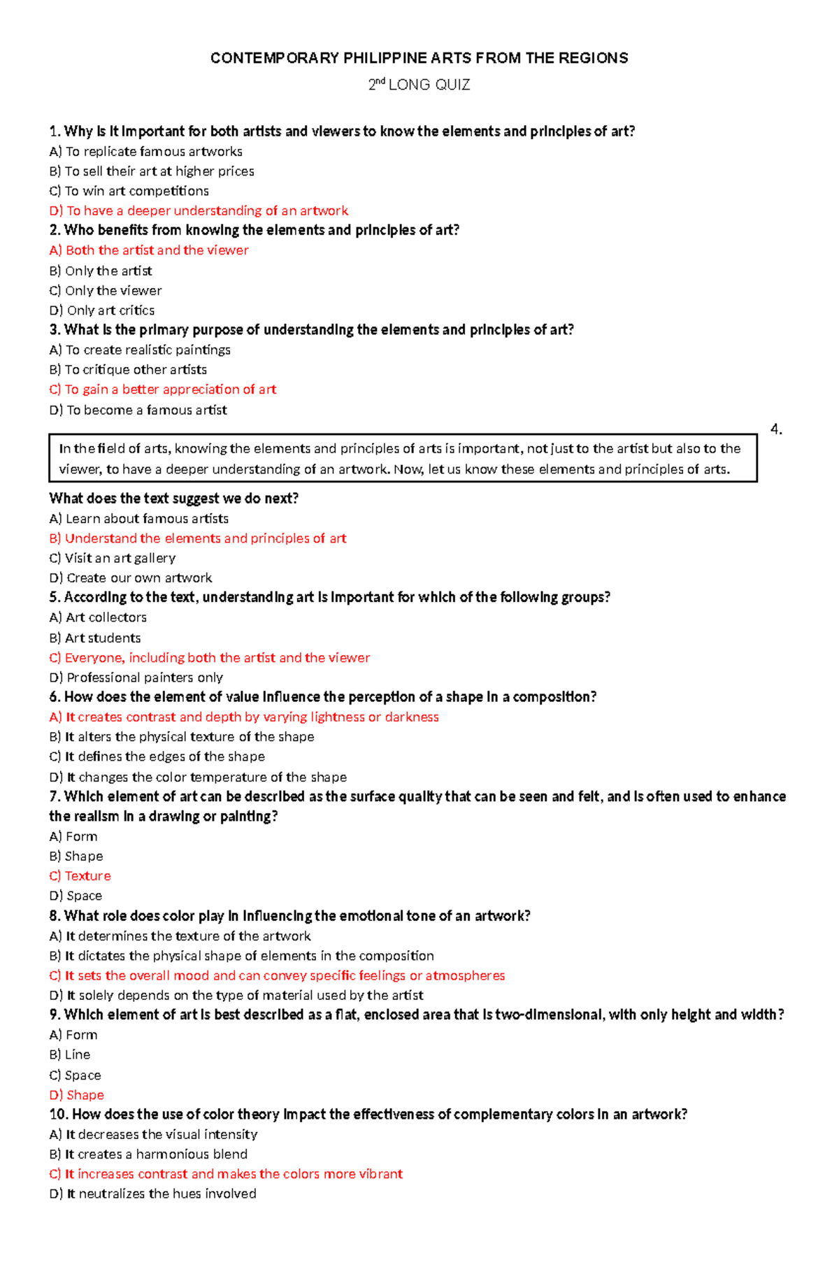 Long Quiz - Contemporary Philippine Arts - Lesson 2 - Studocu