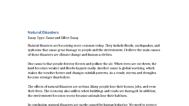 Thu - practice - Natural Disasters Essay Type: Cause and Effect Essay ...