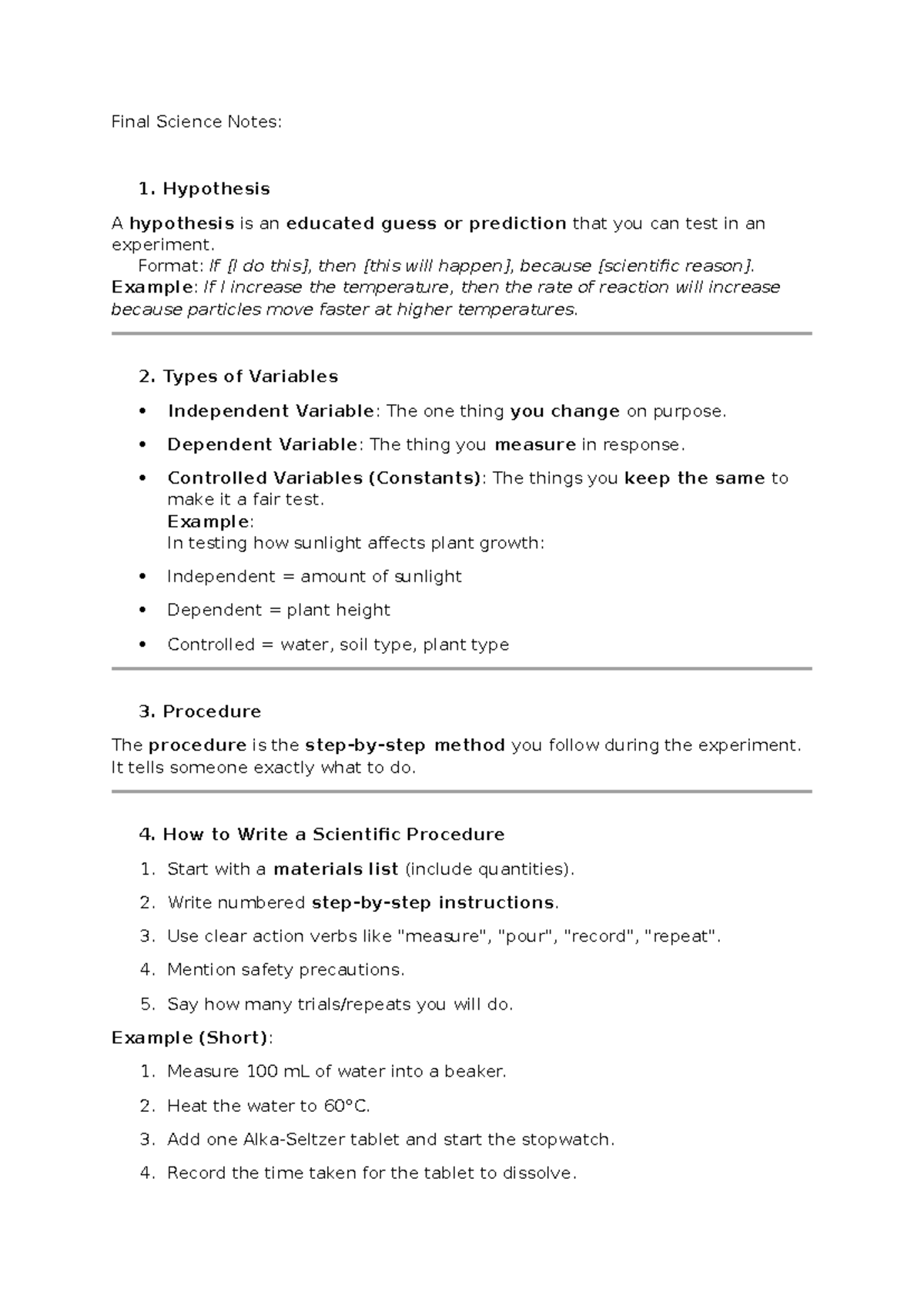 Final Exam Science Notes: Hypothesis, Variables, and Forces - Studocu