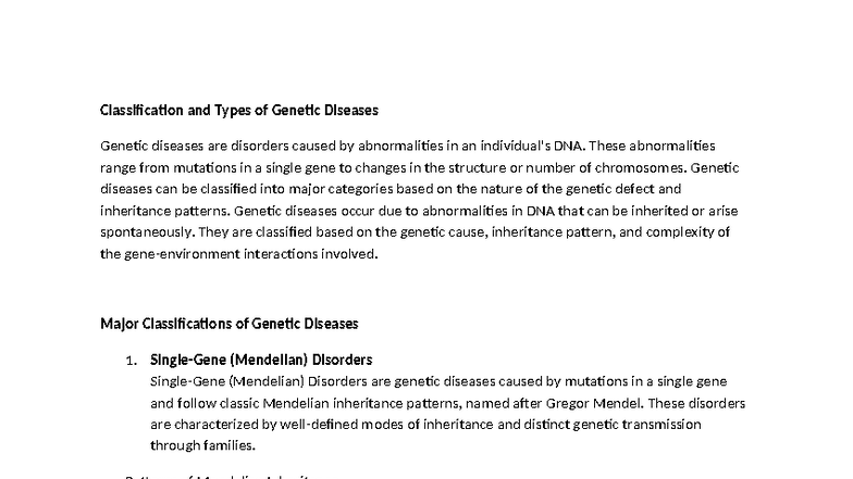 5- Classification and Types of Genetic Diseases: An Overview - Studocu