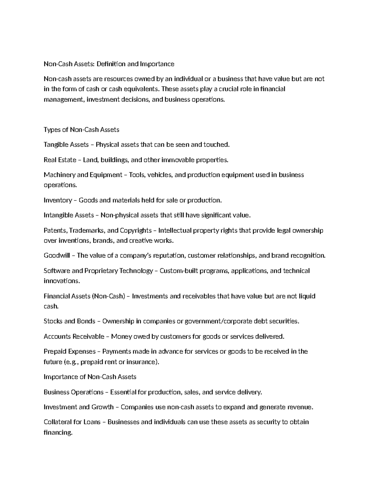 Understanding Non-Cash Assets: Types & Importance Overview - Studocu