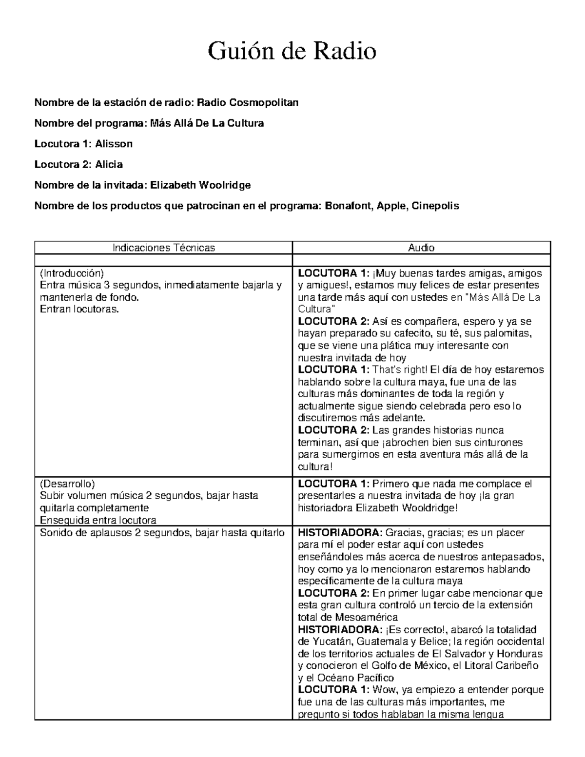 Guión de Radio - Guión de Radio Nombre de la estación de radio: Radio ...