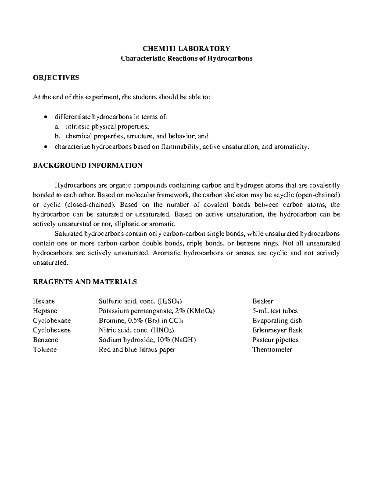CHEM LAB - for chem111 - CHEM111 LABORATORY Characteristic Reactions of ...