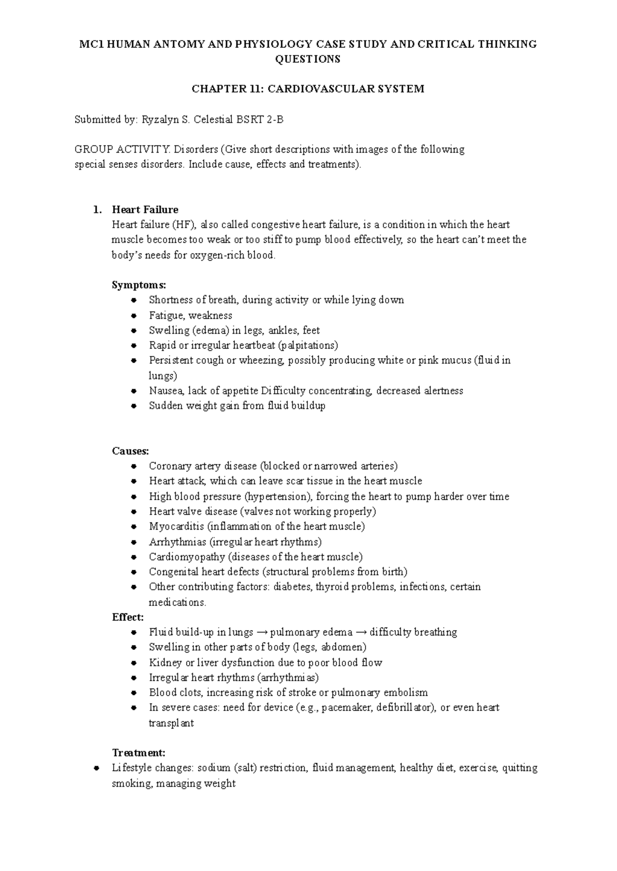 MC1 HUMAN ANATOMY AND PHYSIOLOGY CASE STUDY: CARDIOVASCULAR DISORDERS ...
