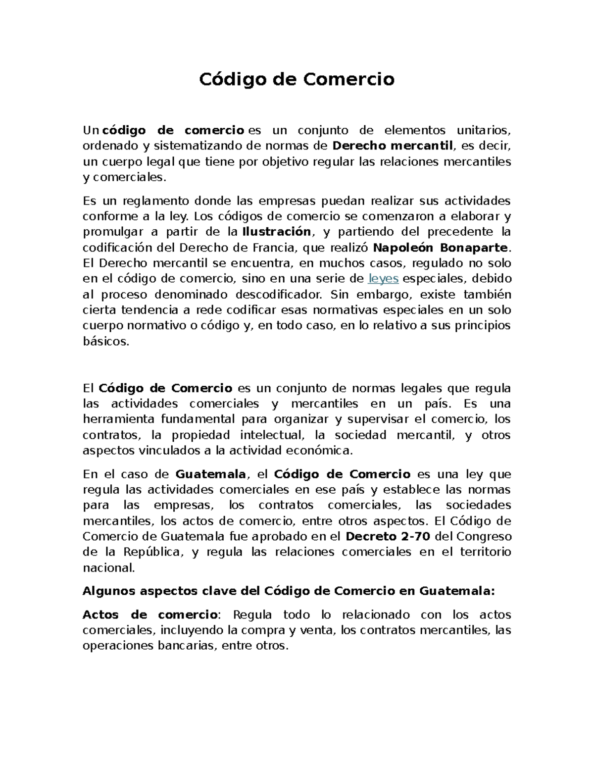 Código de Comercio de Guatemala: Resumen y Aspectos Clave - Studocu