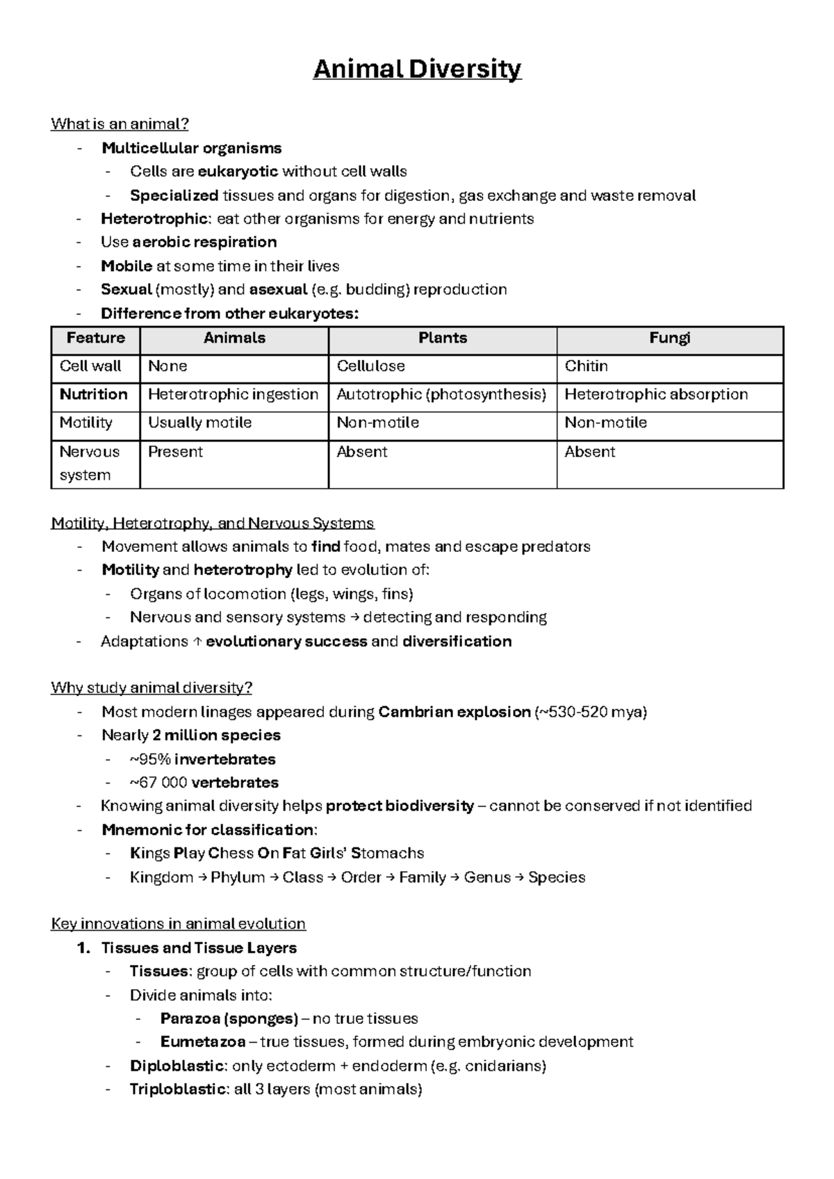 Biology 144 A2 - Animal Diversity and Evolution Notes - Studocu