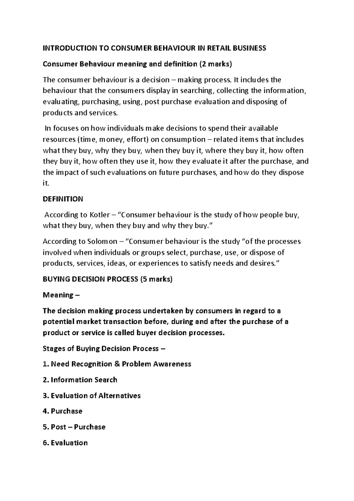 INTRODUCTION TO CONSUMER BEHAVIOUR IN RETAIL BUSINESS - CHAPTER 2 - Studocu