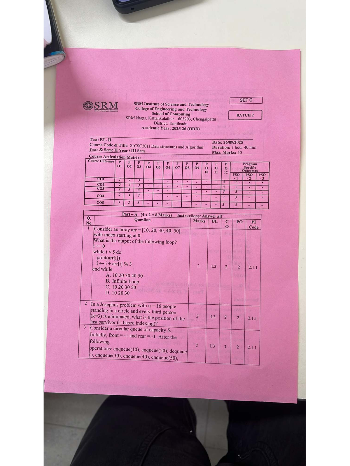 21CSC201J Data Structures & Algorithms - Test II Question Paper - Studocu