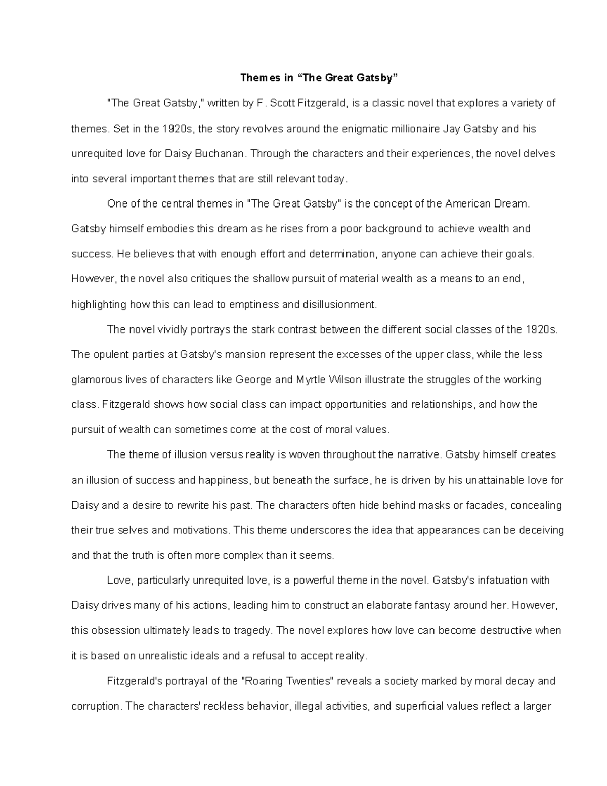 Copy of Themes in “The Great Gatsby” - Brisk Practice Doc - Themes in ...