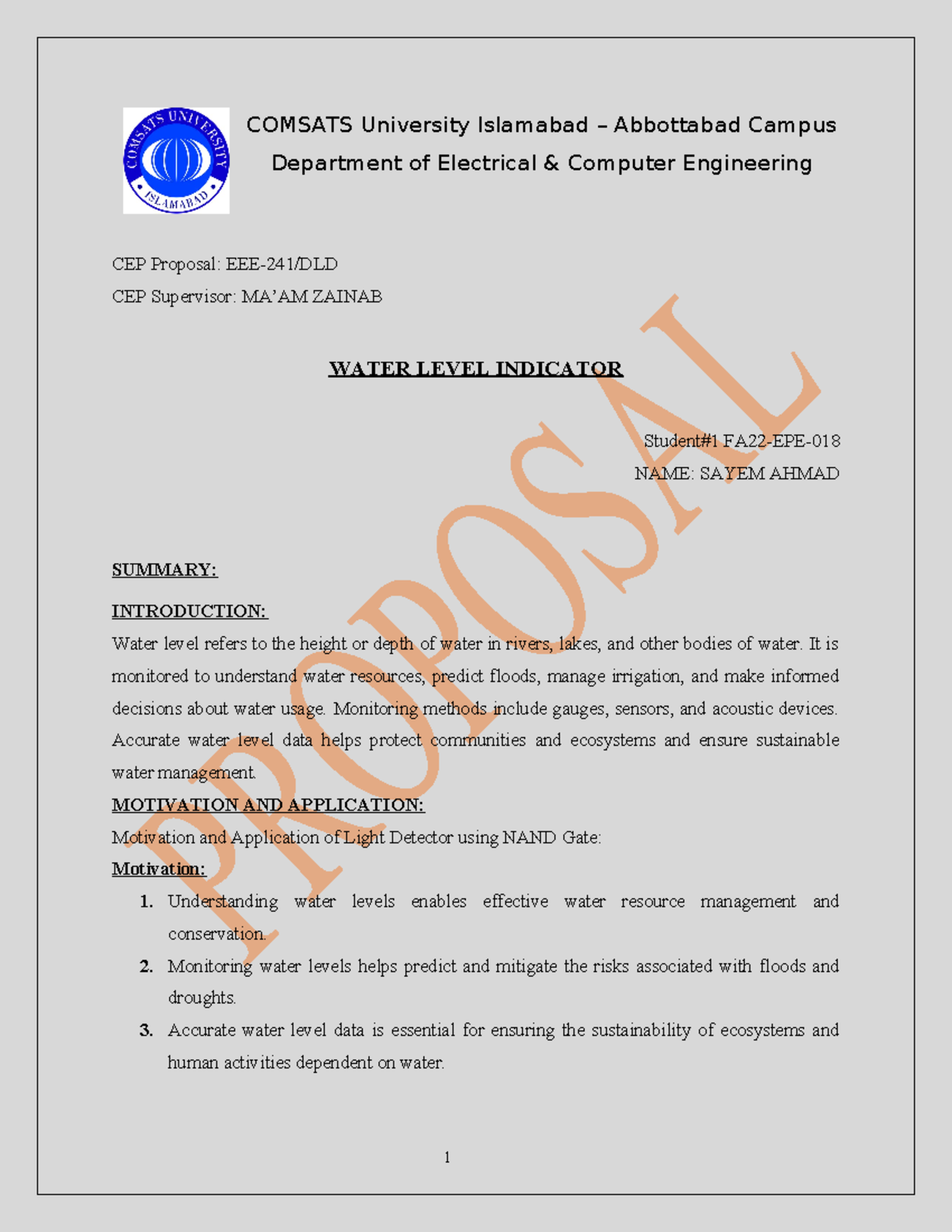 Water Level Indicator Proposal - EEE-241/DLD Comprehensive Overview ...