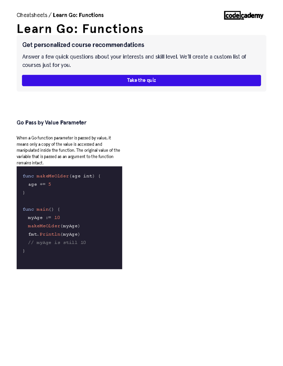 Go Functions Cheatsheet: Value Parameters and Addresses - Studocu