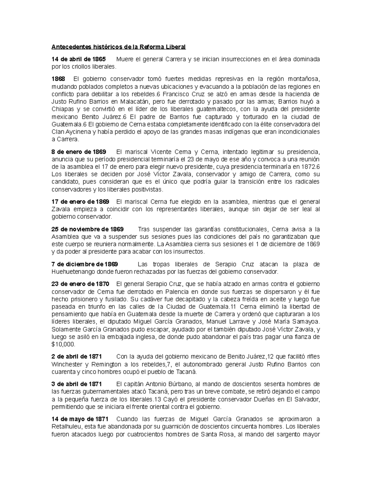 Antecedentes Históricos de la Reforma Liberal en Guatemala (1871) - Studocu