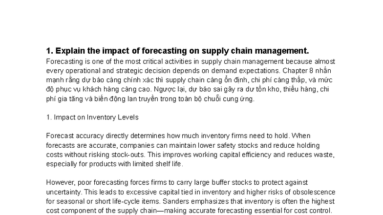 SCM 101: The Impact of Forecasting on Supply Chain Management - Studocu
