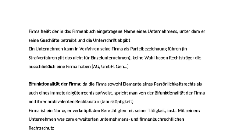 Unternehmensrecht ZF: Die Bedeutung der Firma im Rechtssystem - Studocu