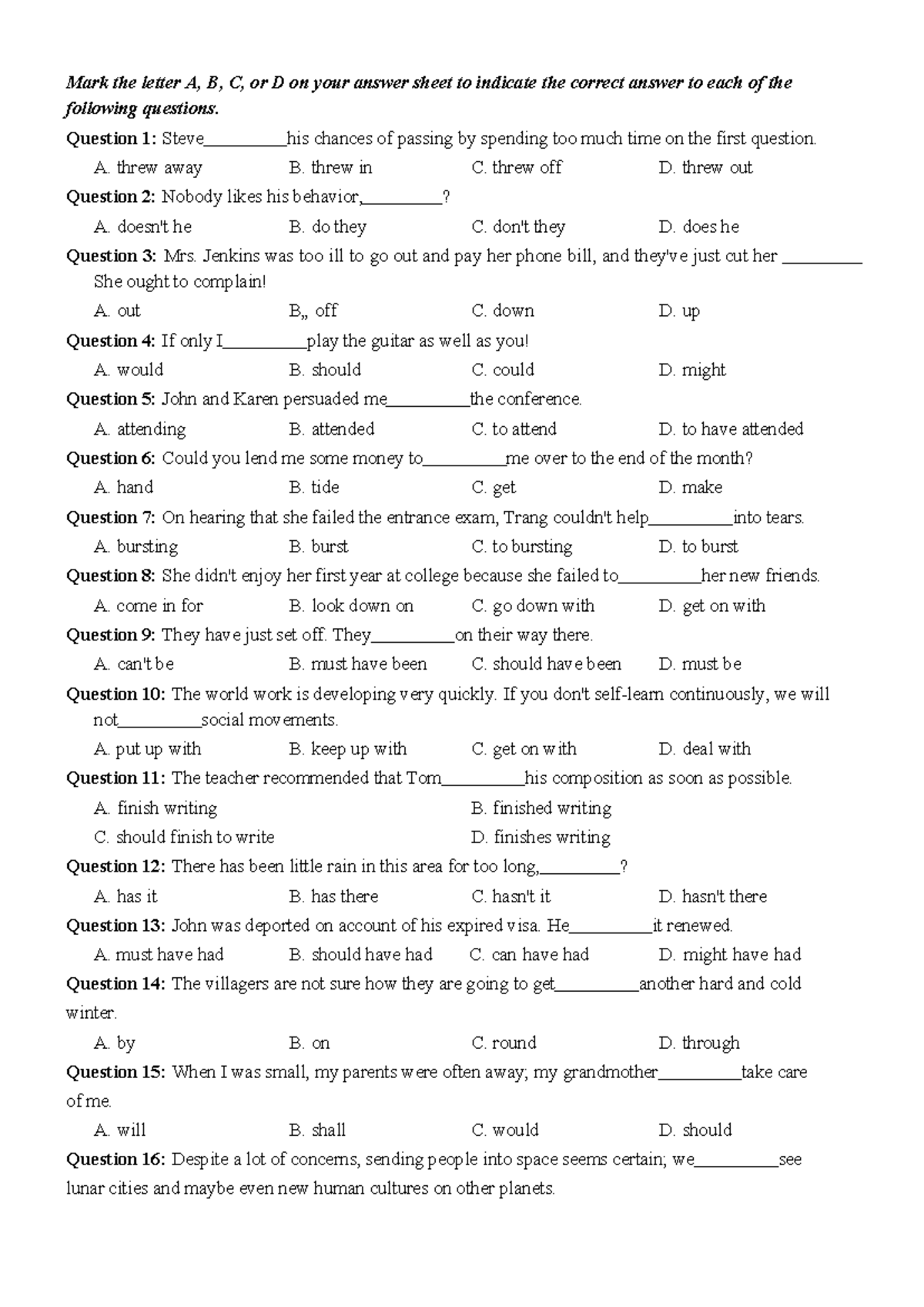 27th11 - Quiz on English Grammar and Sentence Structure - Studocu
