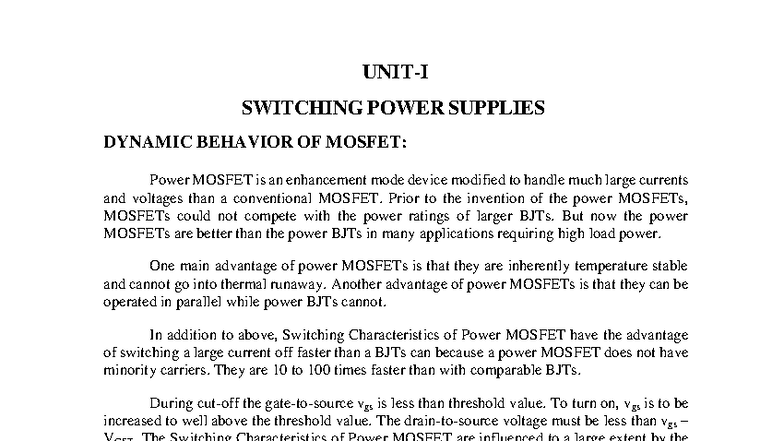 EE3591 - Power Electronics: Dynamic Behavior of Power MOSFETs - Studocu