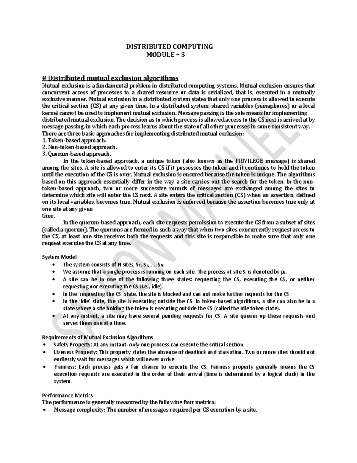 DISTRIBUTED COMP 301: Overview of Mutual Exclusion Algorithms - Studocu
